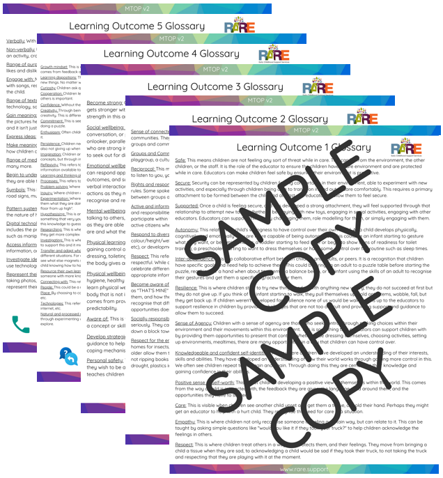 MTOP v2 Learning Outcome Glossary 5 pack - RARE Early Childhood Support ...